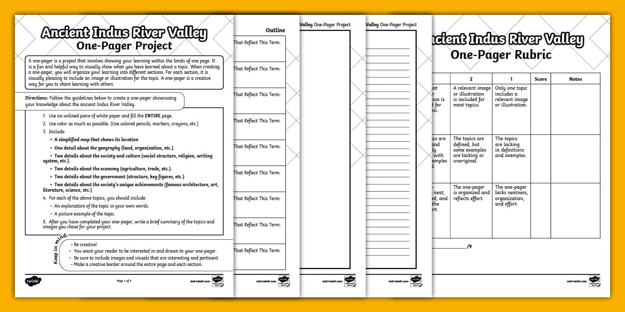 Ancient Indus River Valley One-Pager Project for 6th-8th Gr