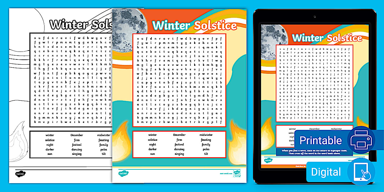 Winter Solstice Word Search for 3rd-5th Grade (teacher made)
