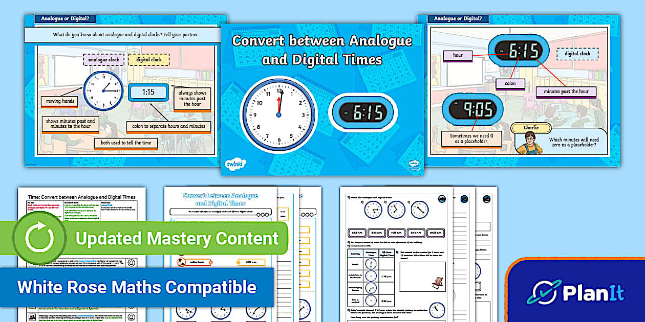 Y4 Convert between Analogue and Digital Times PlanIt Maths Lesson 5