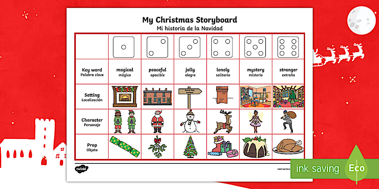 Christmas Story Writing Activity English/Spanish - Christmas Story Writing