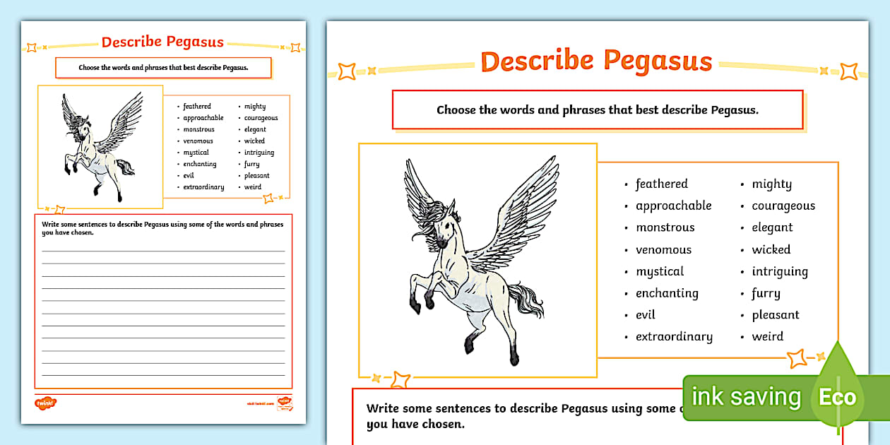 Describe Pegasus Worksheet (teacher made) - Twinkl