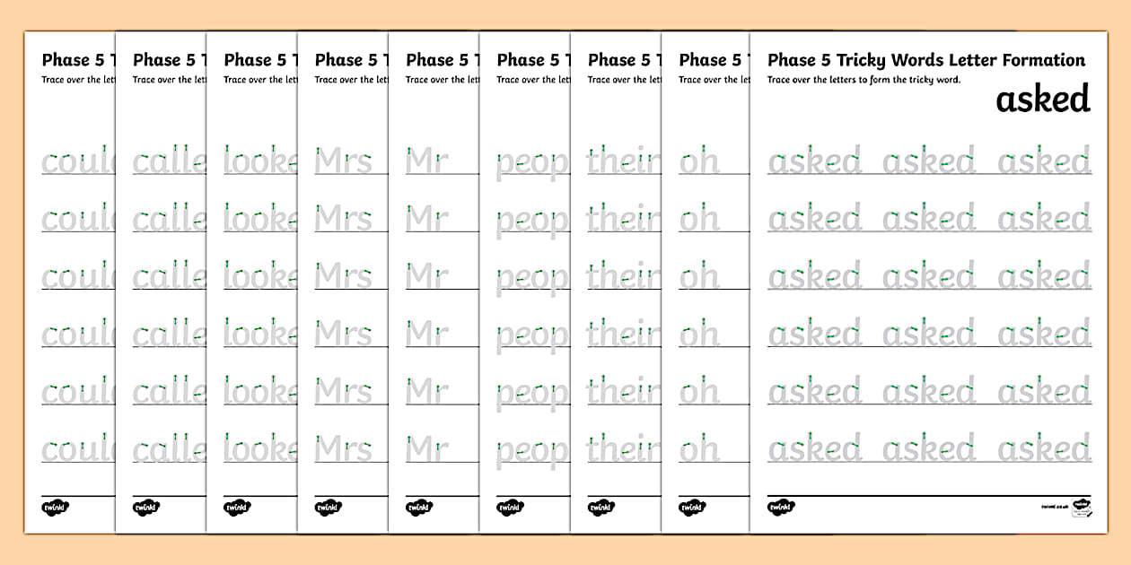 Precursive Phase 5 Tricky Words Letter Formation Activity