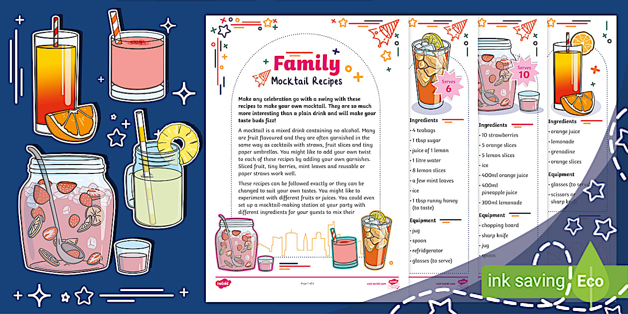 Family Mocktail Recipes (Ages 5 - 7) (teacher made) - Twinkl
