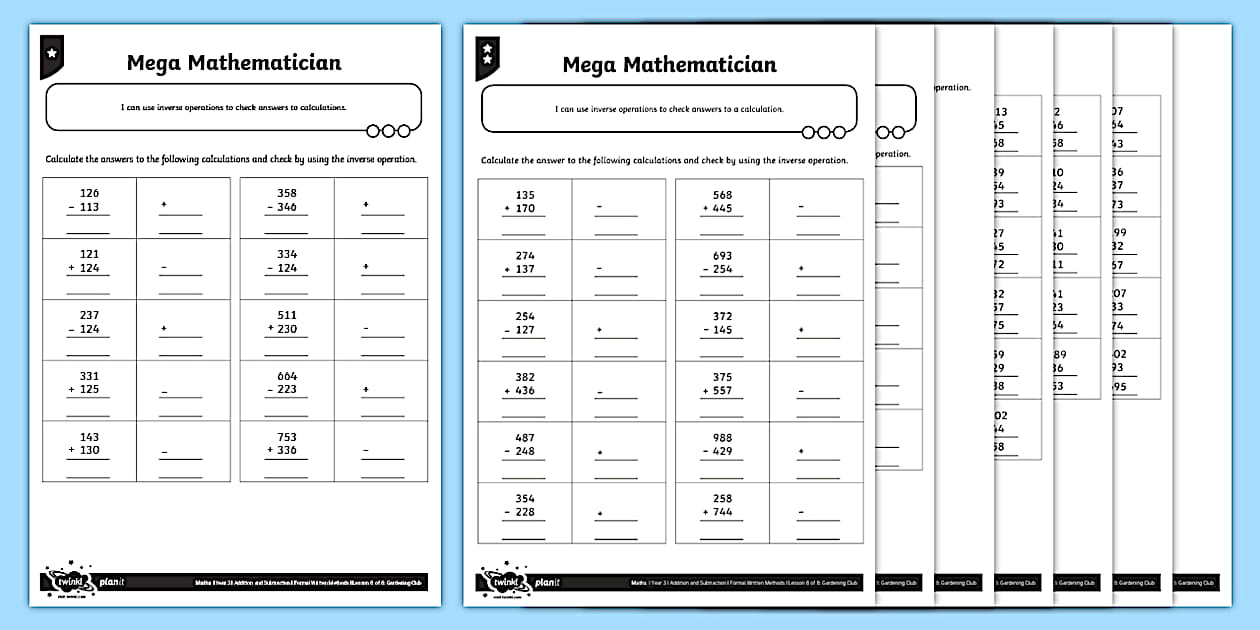 Using the Inverse Operation for Addition and Subtraction Three-Digit Number