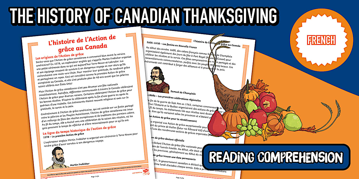 The History of Canadian Thanksgiving Reading Comprehension - French