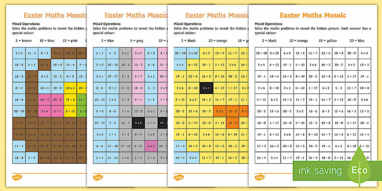 Easter Themed Mixed Operation Mosaic Worksheet / Worksheets