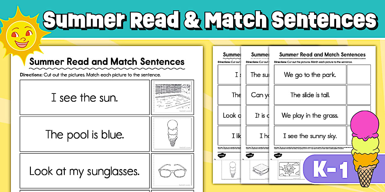 Summer Read and Match Sentences Cut and Paste Worksheets