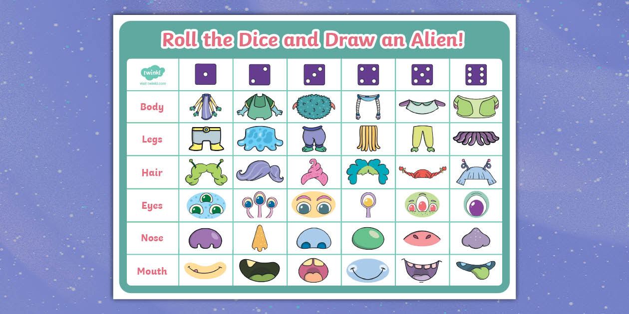 Roll and Draw an Alien Activity (teacher made) - Twinkl