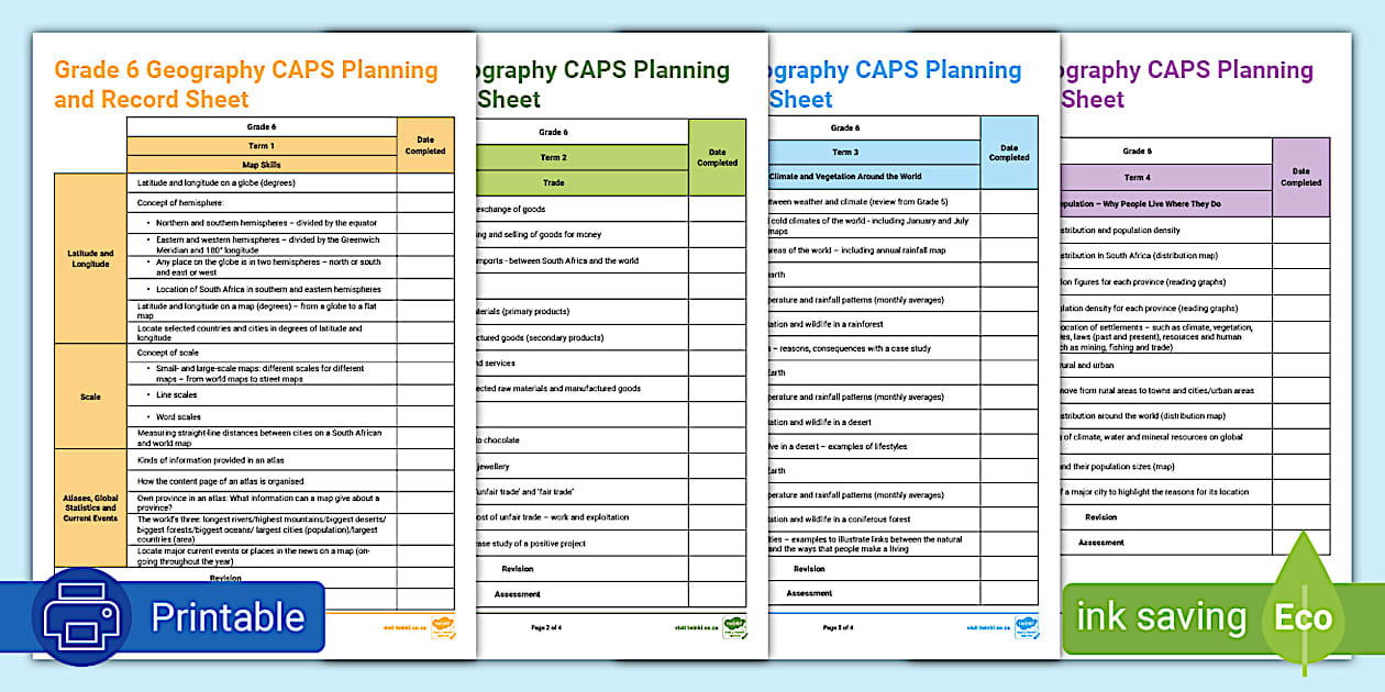 Social Science Grade 6 Geography CAPS Planning Sheet - Twinkl