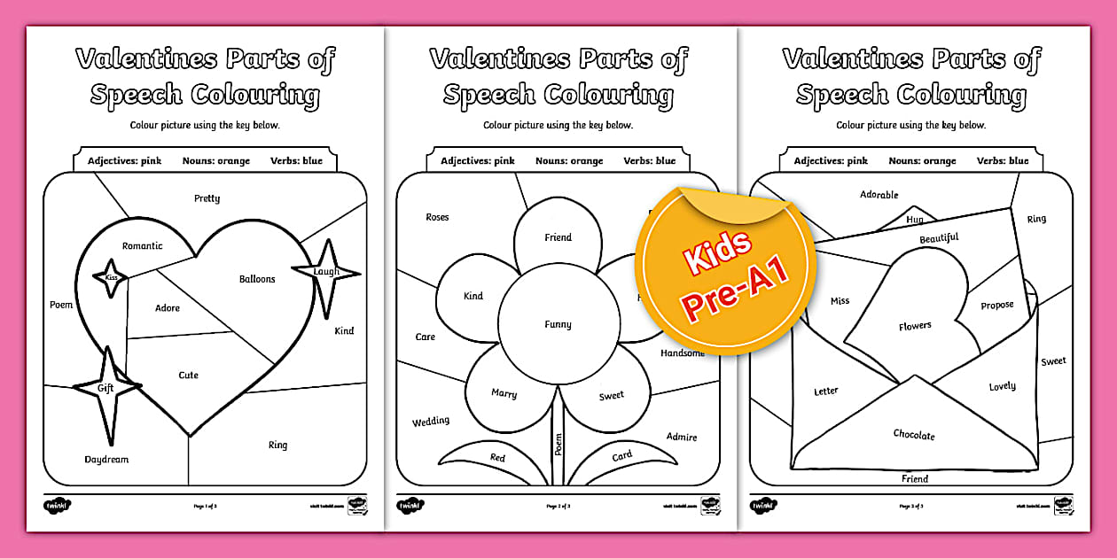 ESL Valentine's Parts of Speech Colouring (teacher made)