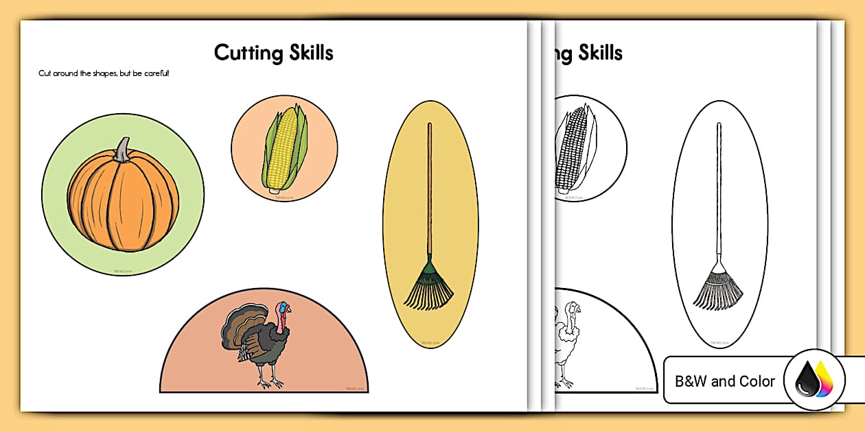 Fall Cutting Practice Activity Worksheet for Kids | Twinkl USA