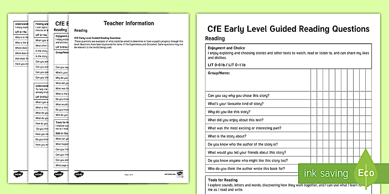 Early Level Guided Reading Questions Assessment Tracker