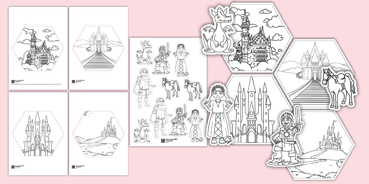 Castles Hexagon Display Colouring Activity (teacher made)