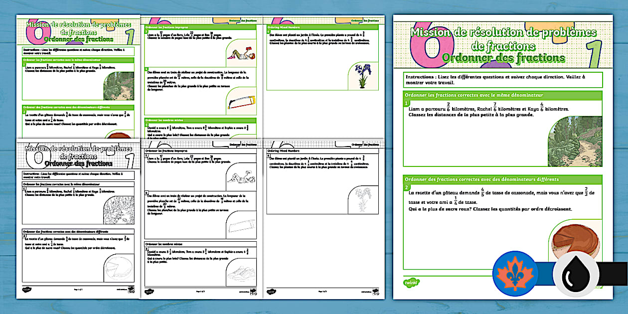 Grade 5 Fraction Word Problem Activity Sheet French - Twinkl