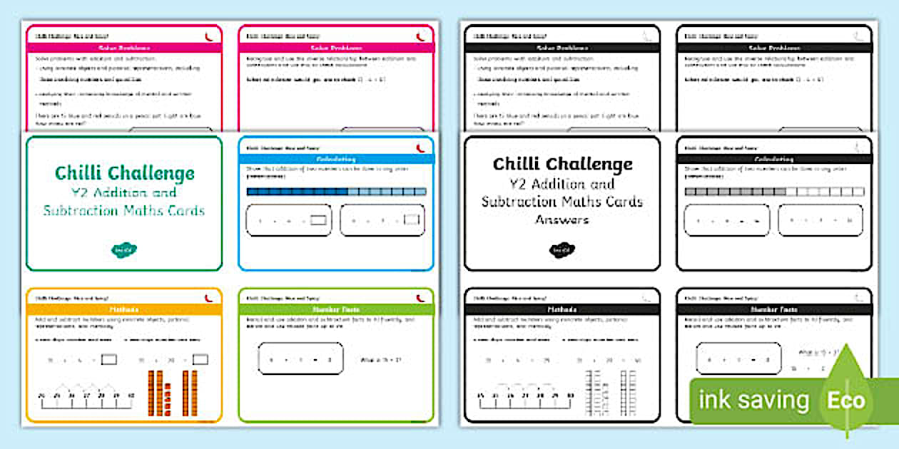 Middle Ability Chilli Challenge Year 2 Addition and Subtraction Maths Cards
