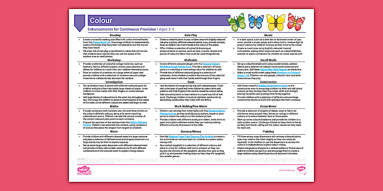 EYFS Colour Continuous Provision Planning Ideas (Ages 2-4)
