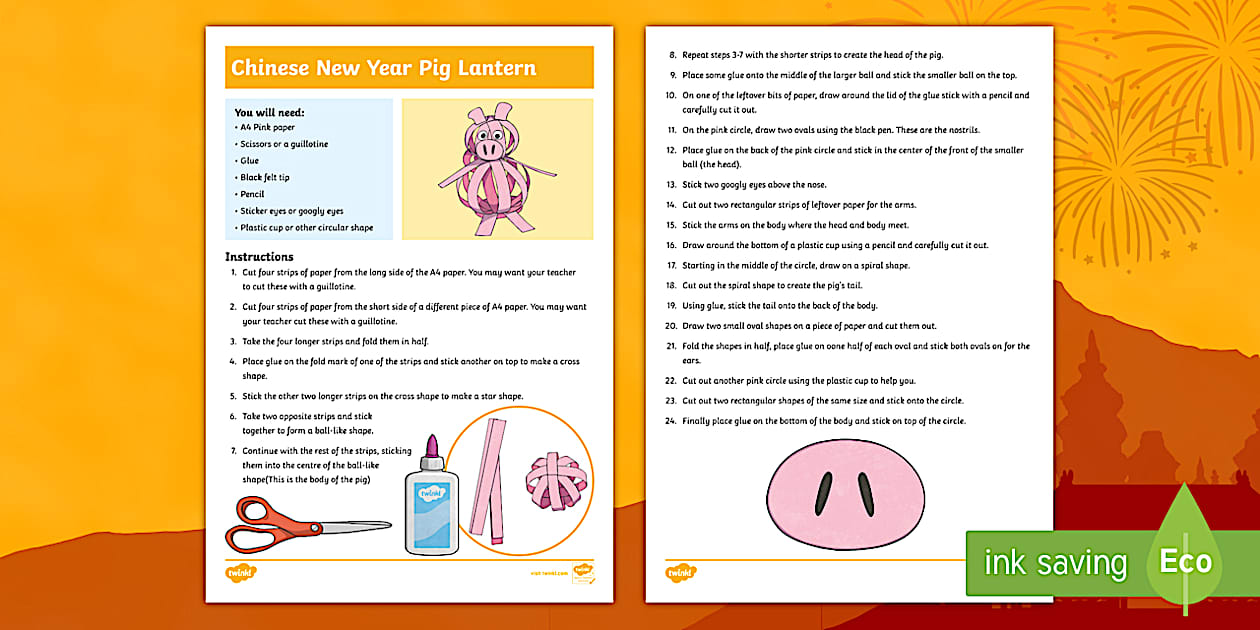 Chinese New Year Pig Lantern Craft Instructions - Twinkl