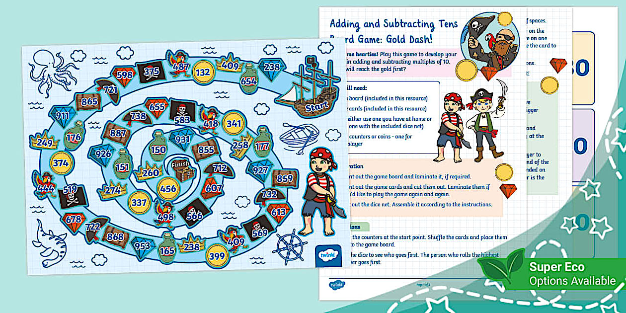 Adding and Subtracting Tens Board Game: Gold Dash! - Twinkl