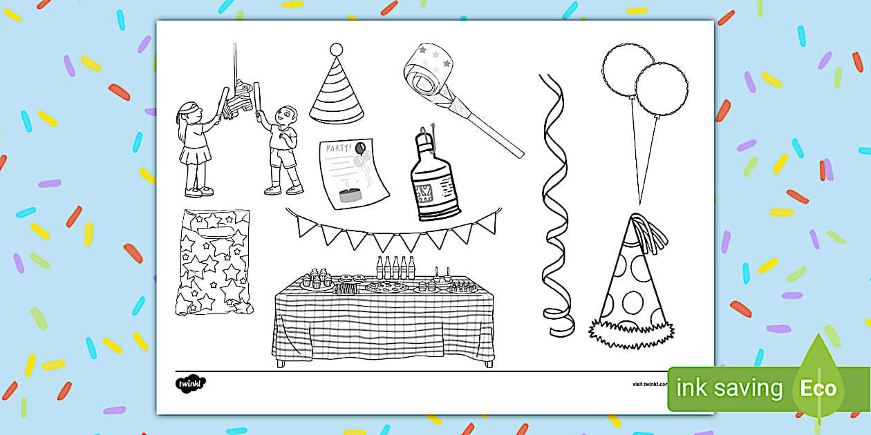 Party Doodle Colouring Page (teacher made) - Twinkl