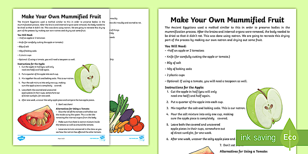 KS2 Mummifying Fruit Worksheet (teacher made) - Twinkl