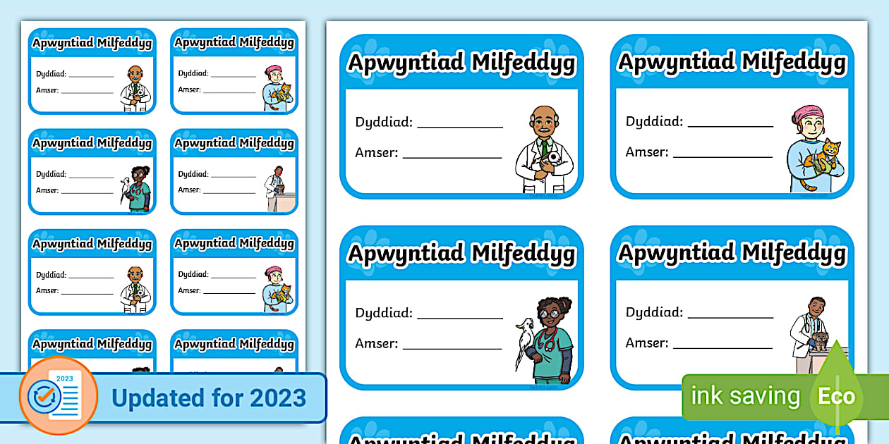 Veterinary Surgery Appointment Cards - Twinkl