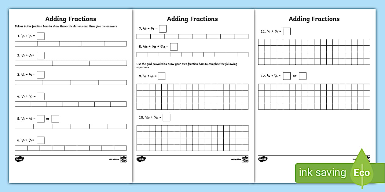 Adding Fractions with Models Worksheets Activity - Twinkl