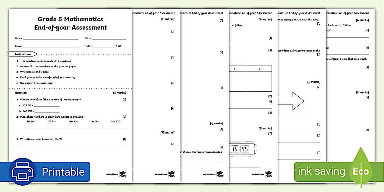 Grade 5 Maths Exam Papers and Memos - November Practice Exam