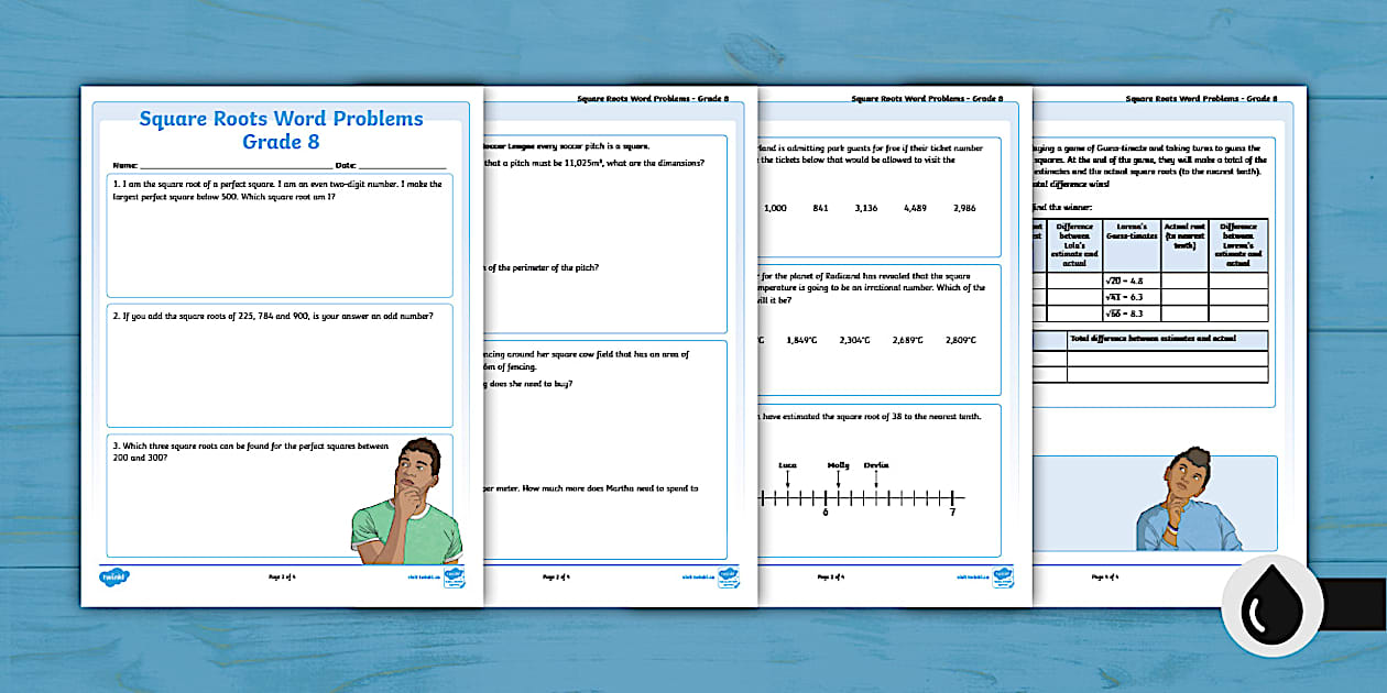 Square Roots Word Problems - Grade 8 (teacher made) - Twinkl