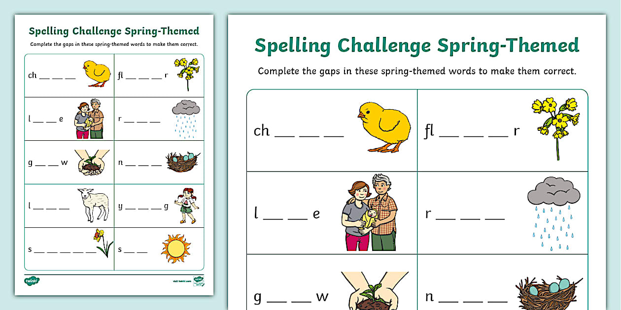 Spelling Challenge Spring-Themed Words (teacher made)
