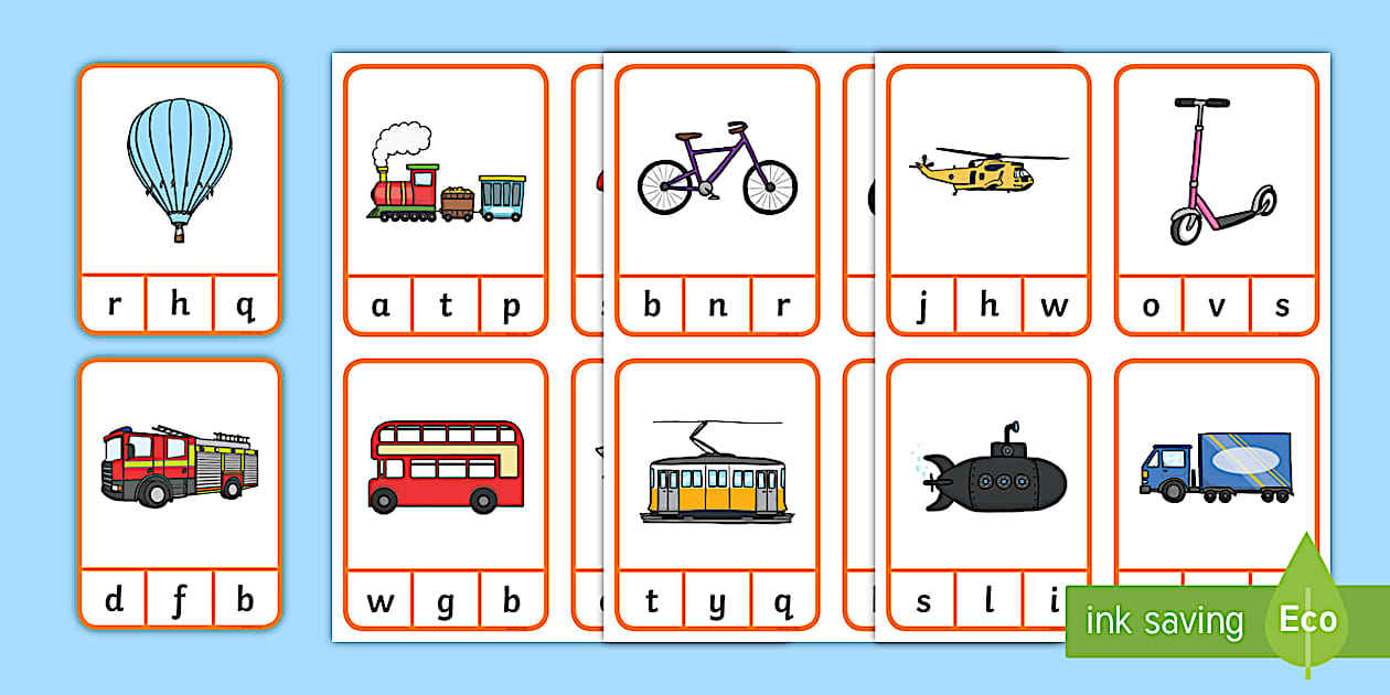 Initial Sounds Transport-Themed Peg Matching Game - Twinkl