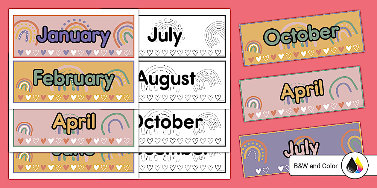 Muted Rainbows Theme Months of the Year Bulletin Board Labels