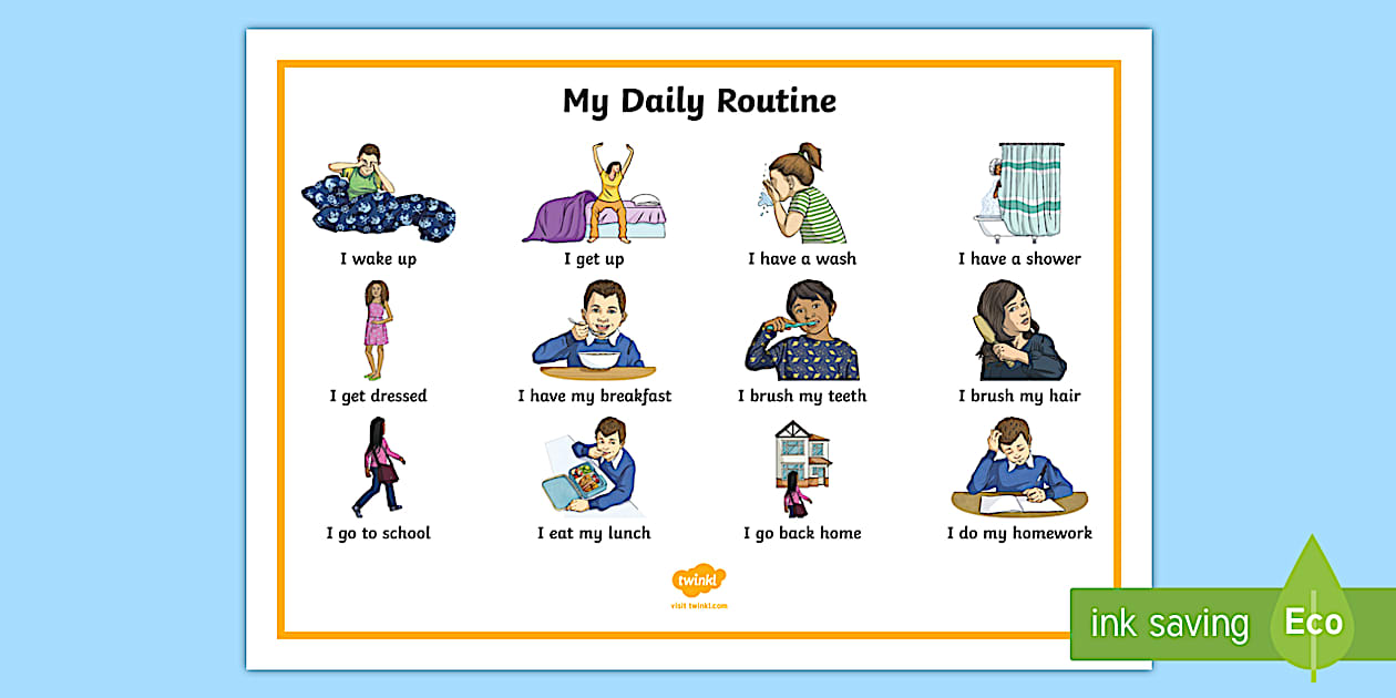 Sous-main : Ma routine quotidienne - Anglais LV - Twinkl