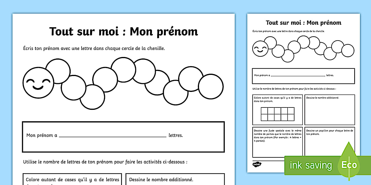 Feuille d'activités : Tout sur moi - mon prénom