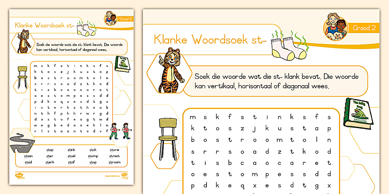 Graad 2 Klanke Woordsoek st- (l'enseignant a fait) - Twinkl