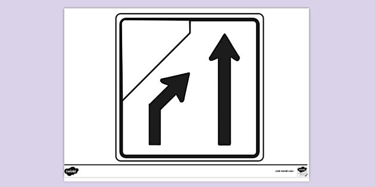 Left Lane Closed Road Sign Colouring Sheet - Twinkl