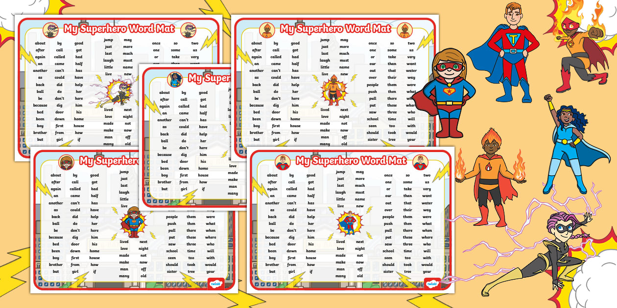 Superhero Themed Key Stage 1 Word Mat
