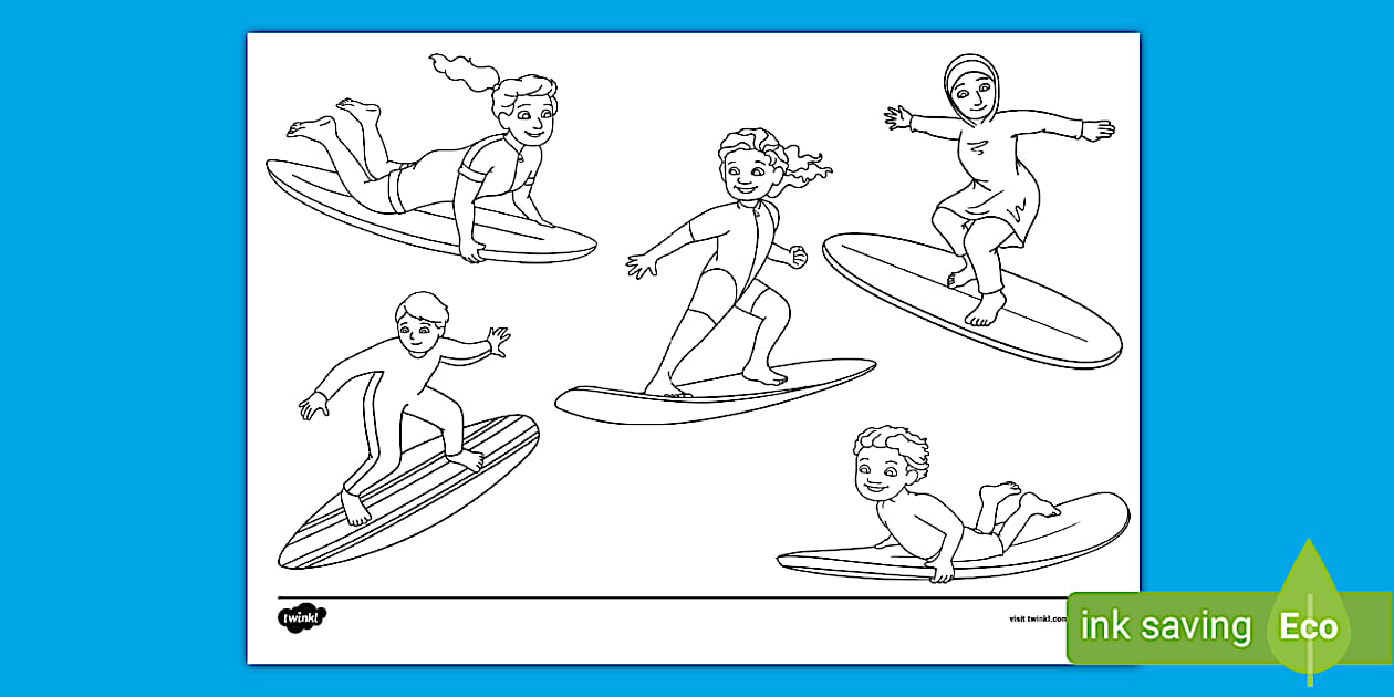 Surfer Doodle Colouring Page (teacher made) - Twinkl