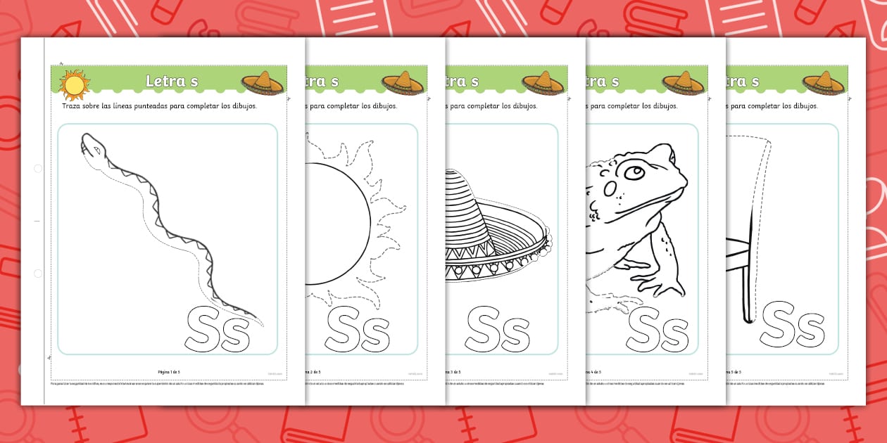 Guía de Trabajo: Trazos sobre Dibujos - Letra S - Twinkl