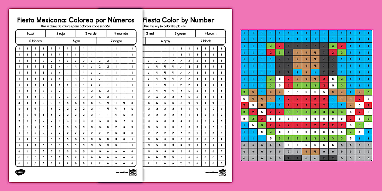 Mexican Fiesta Mystery Picture Color by Number in English and Spanish ...