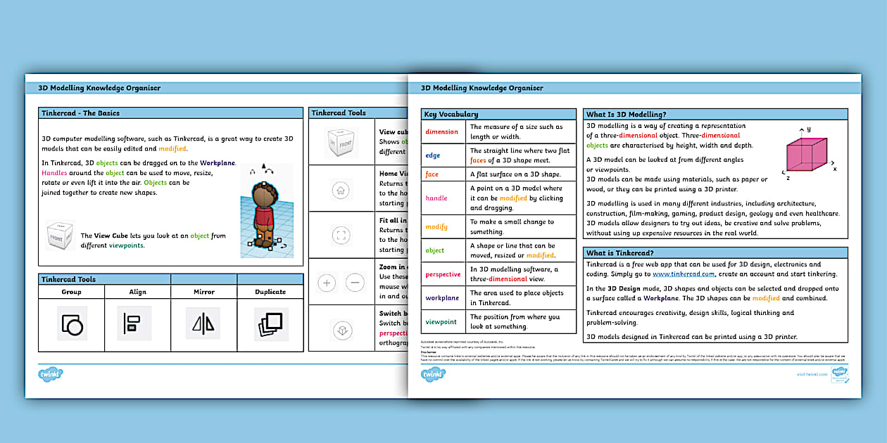 Tinkercad Knowledge Organiser (teacher made) - Twinkl