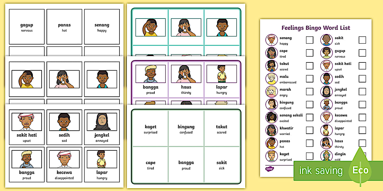 SA Indonesian Feelings and Emotions Bingo (teacher made)
