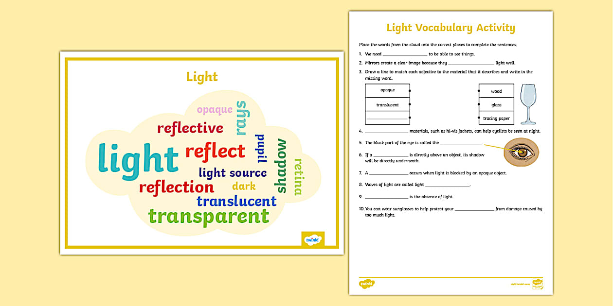 Y3 Light Science Vocabulary Cloud and Retrieval Questions