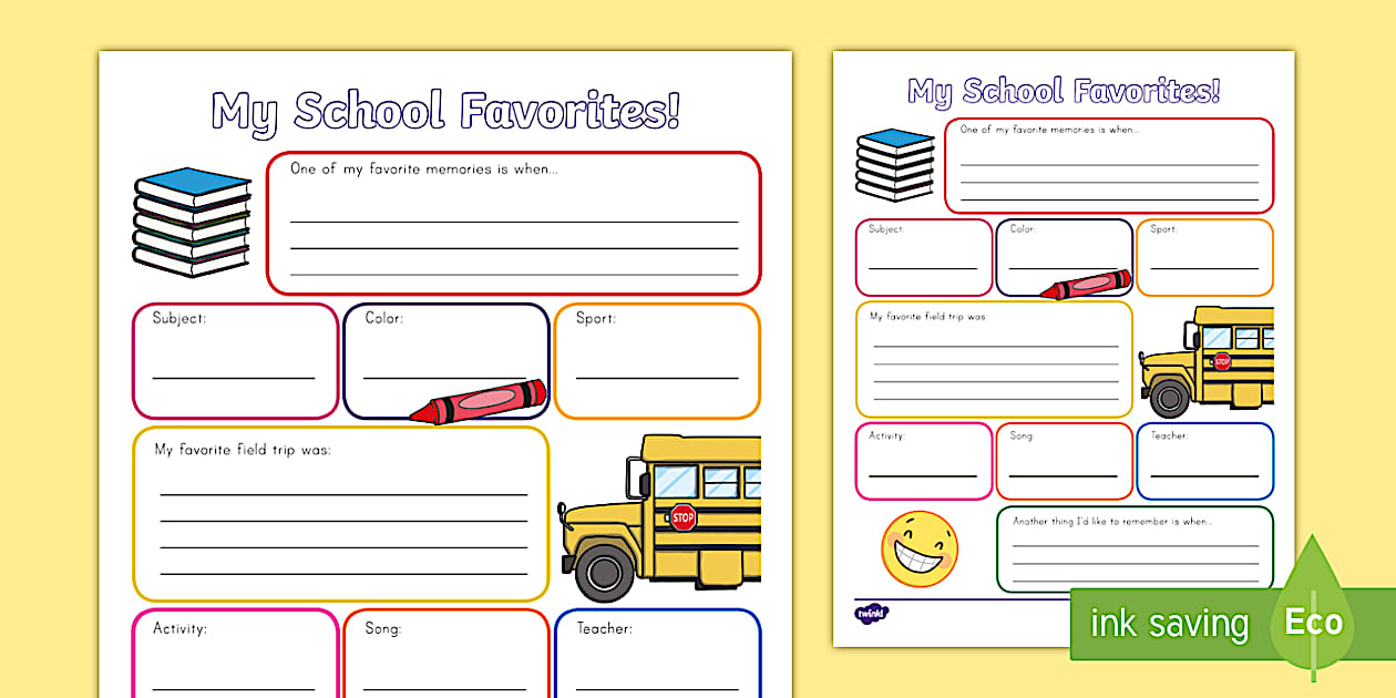 Editable End of Year: My School Favorites Worksheet - Twinkl