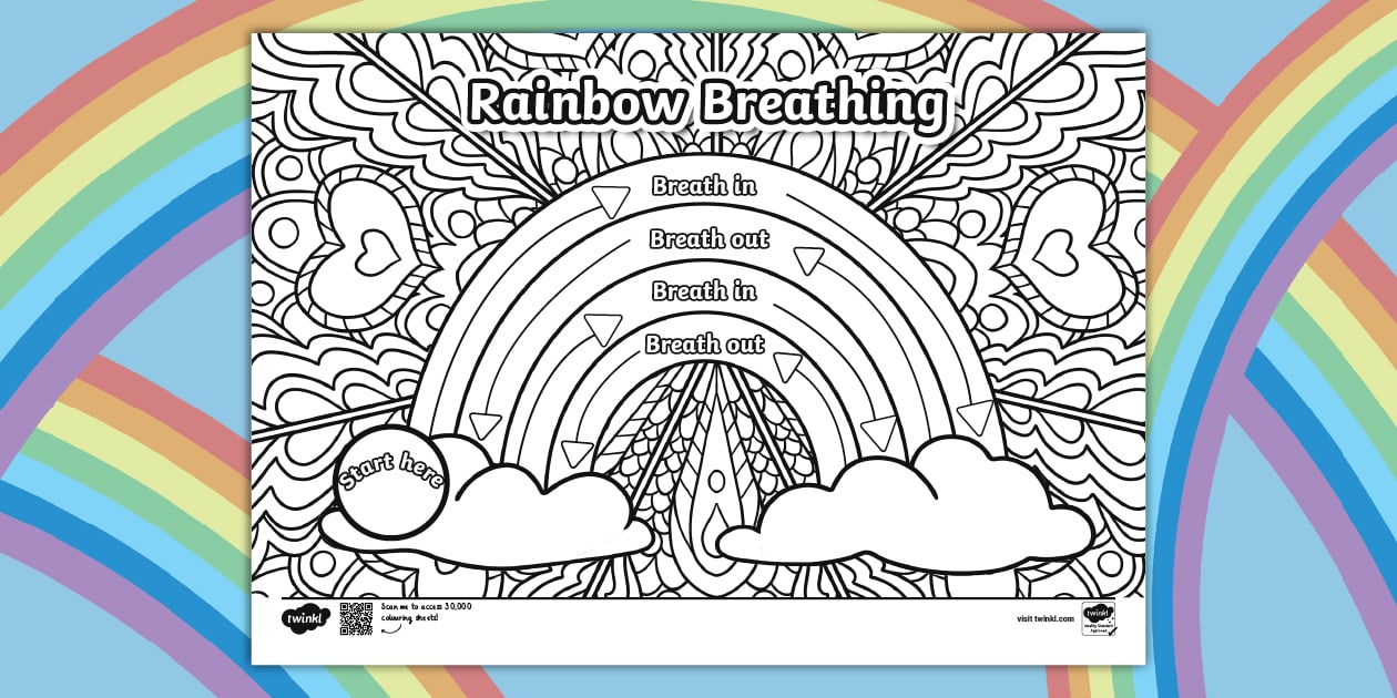 Rainbow Breathing Colouring Sheet (teacher made) - Twinkl