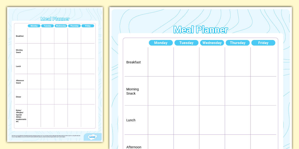 Early Years Meal Planner (teacher made) - Twinkl
