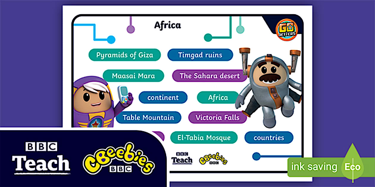 KS1 Continent of Africa Word Mat | BBC CBeebies Go Jetters