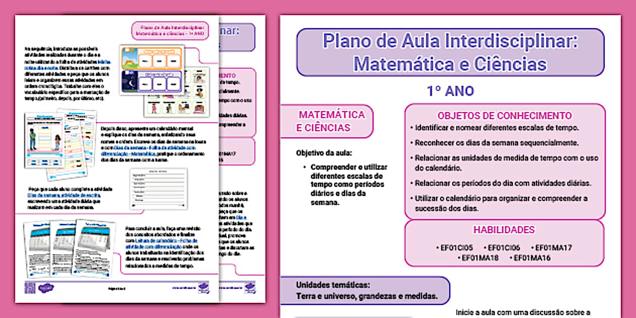 FREE! - Plano de aula 1º ano - Interdisciplinar: Matemática e ciências