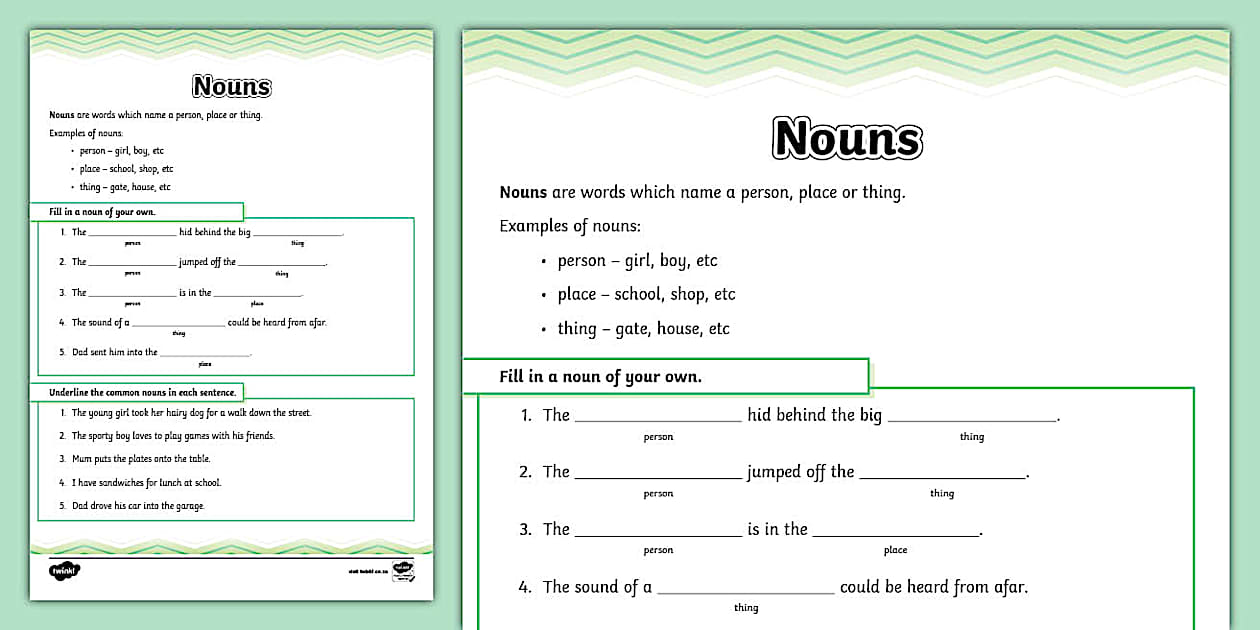 Sentence Skills - Nouns Gr 4 - Activity Sheet - Twinkl