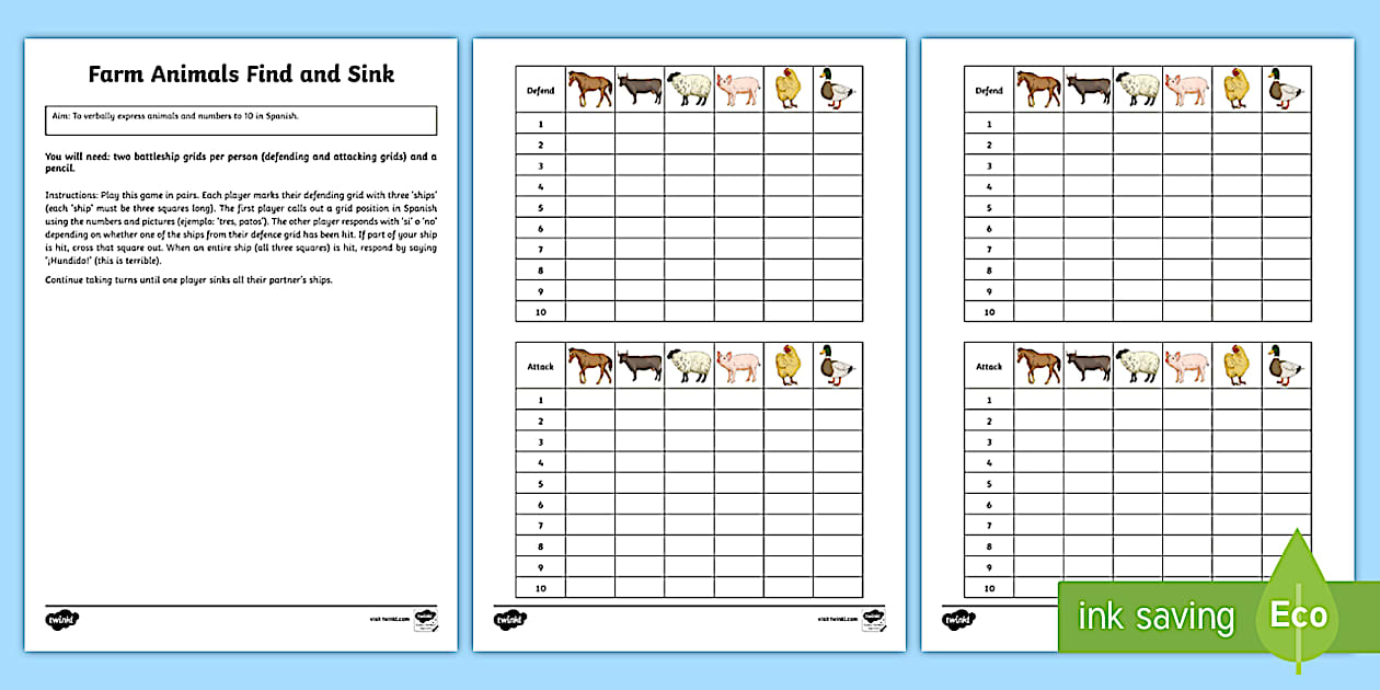 Farm Animals Find and Sink Board Game (teacher made)