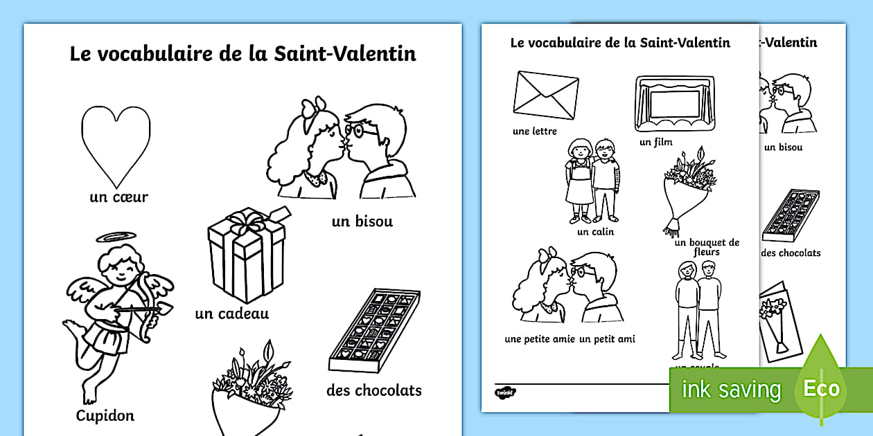 Vocabulaire de la Saint-Valentin à colorier (teacher made)